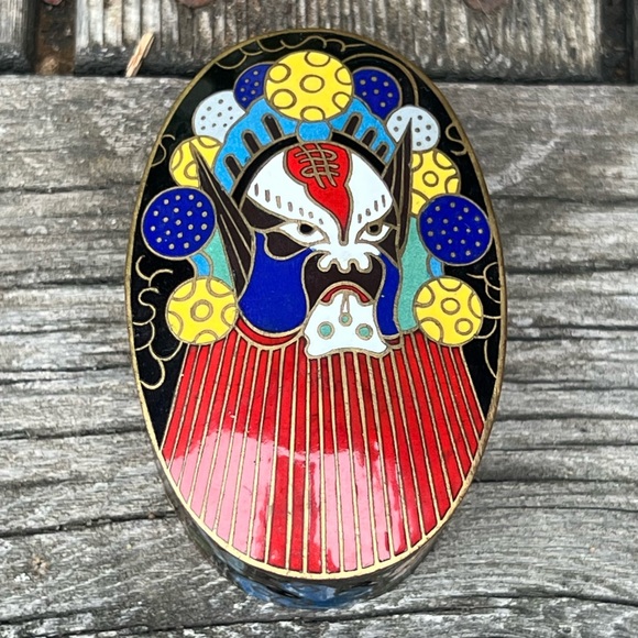 Accents | Vintage Chinese Cloisonn Trinket Box Opera Mask Design ...